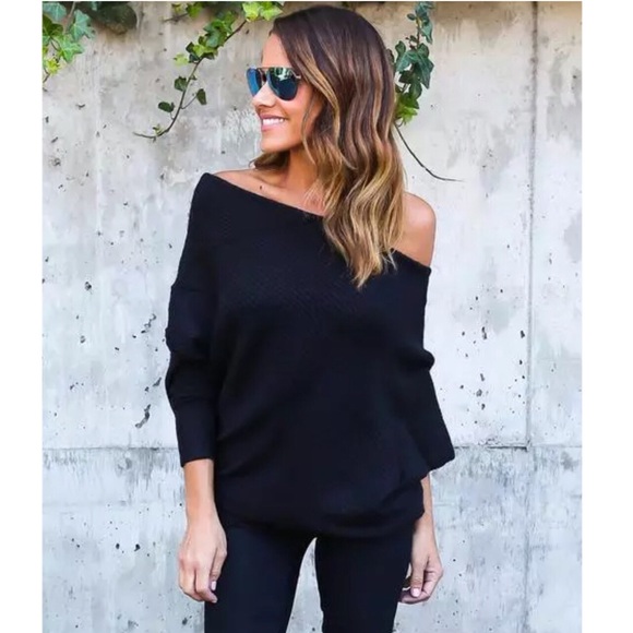 Haute Ellie | Tops | Black Off Shoulder Batwing Top | Poshmark